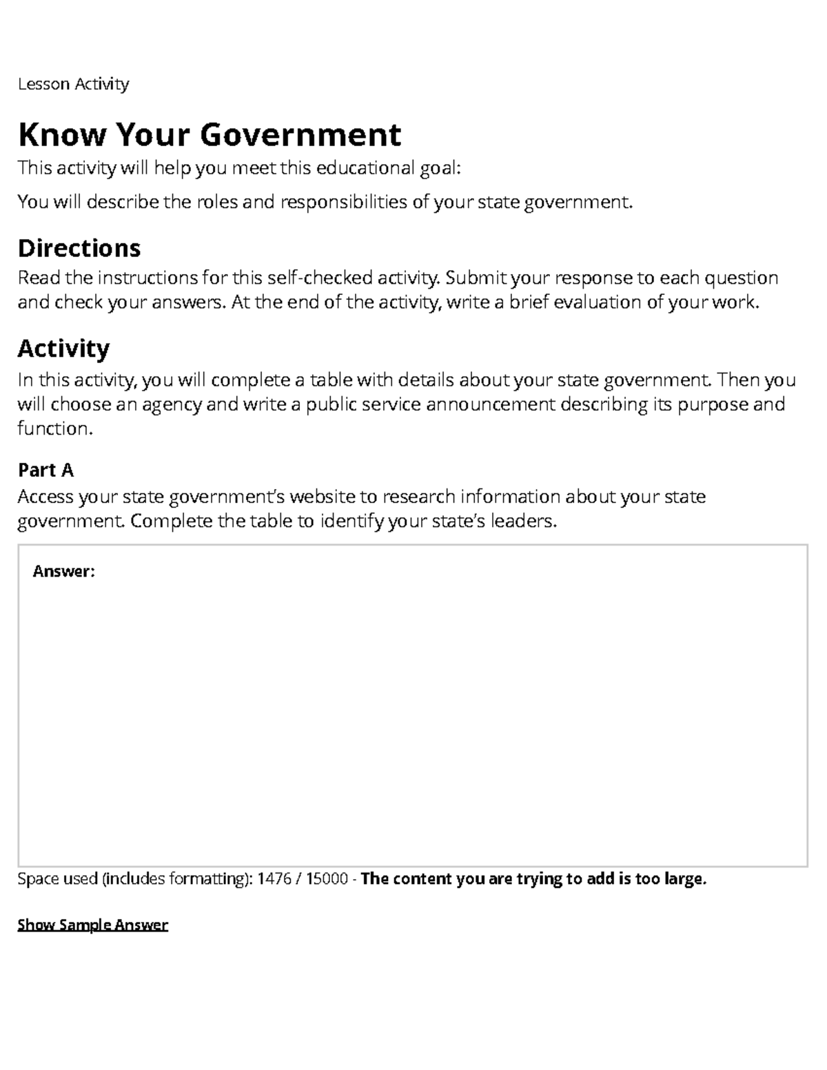 State and Tribal Governments Tutorial - Lesson Activity Know Your ...