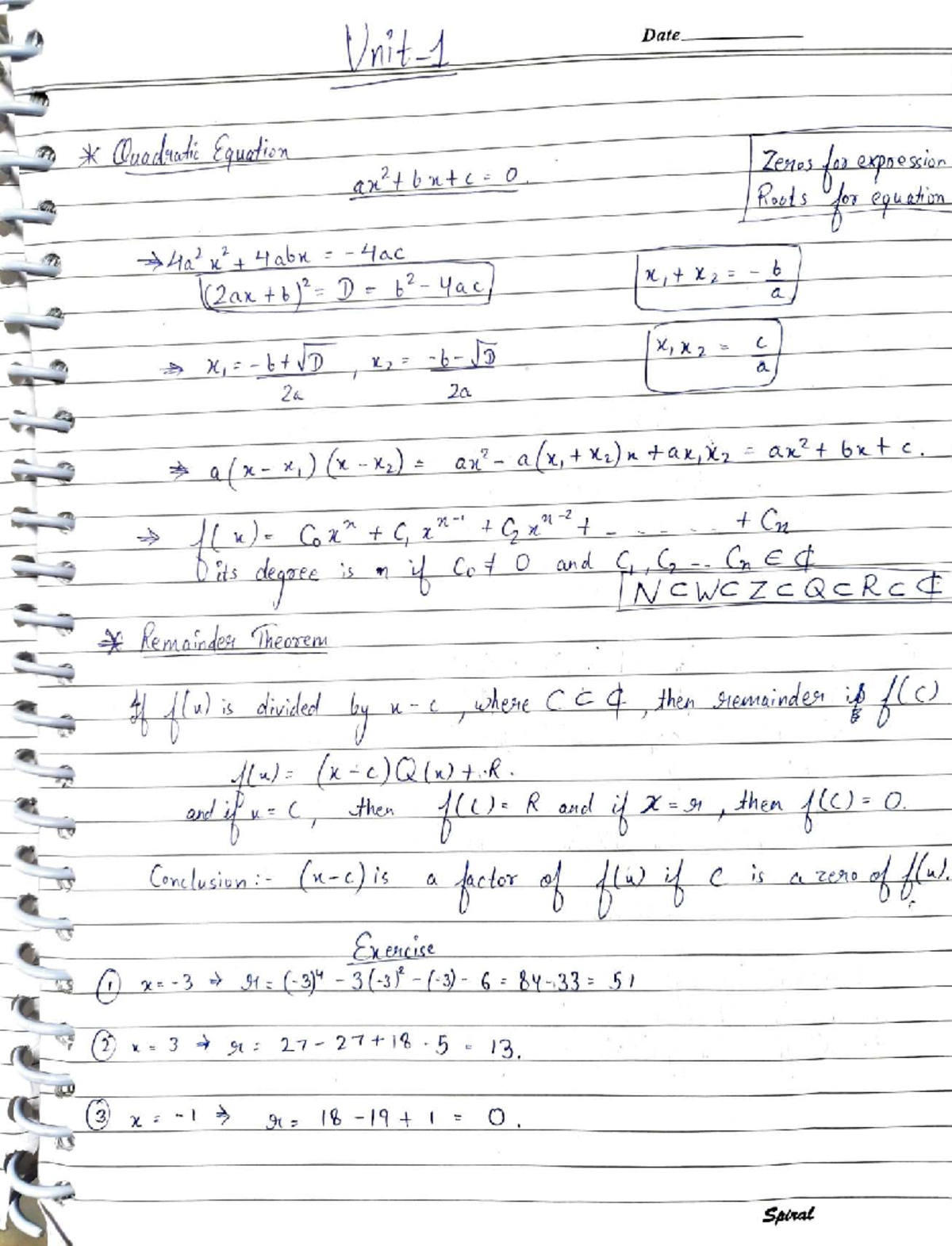 Algebra 1st Unit Notes: Quadratic Equations and Roots - Studocu