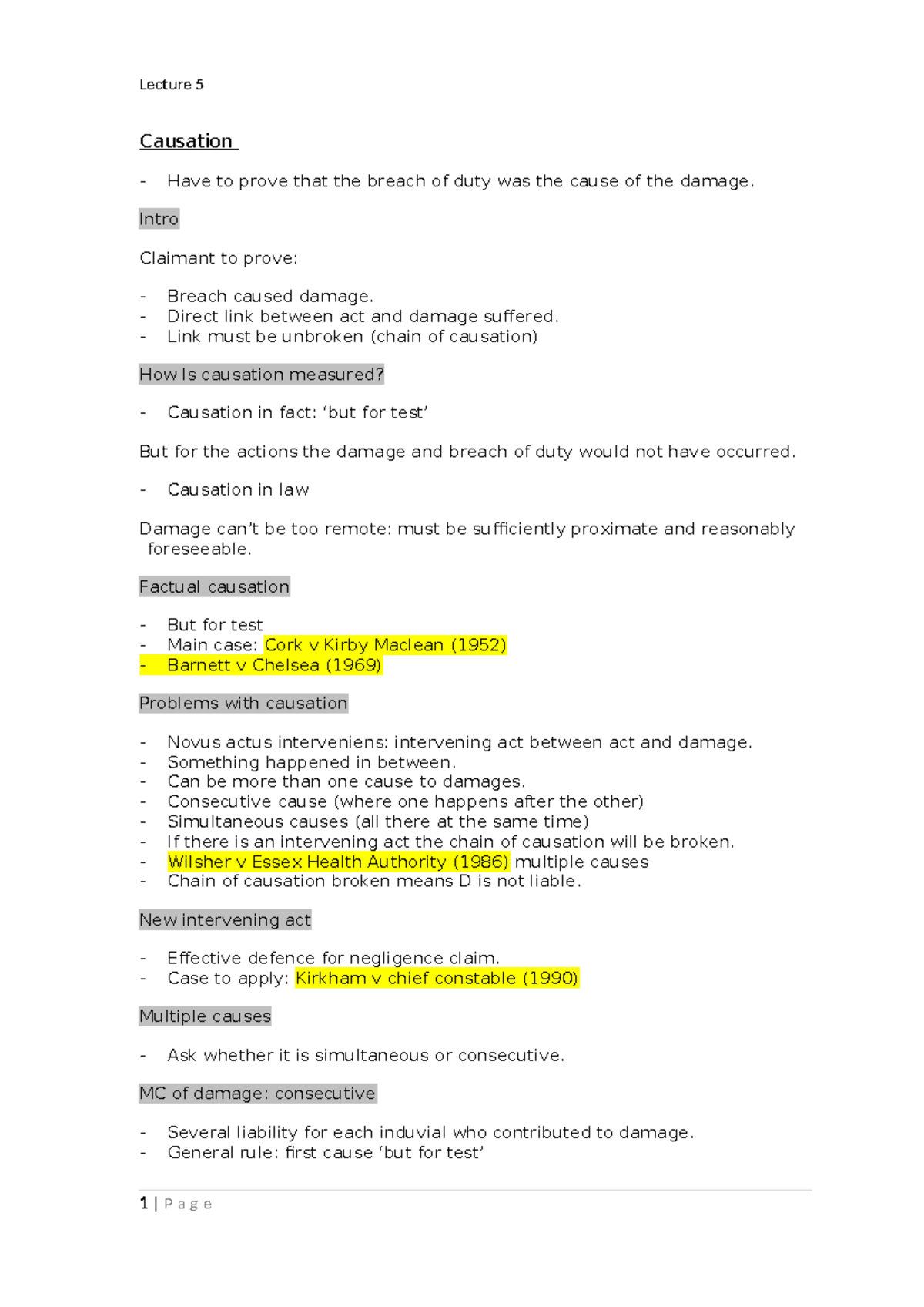 TORT 101: Lecture 5 - Factual & Legal Causation in Tort Law - Studocu
