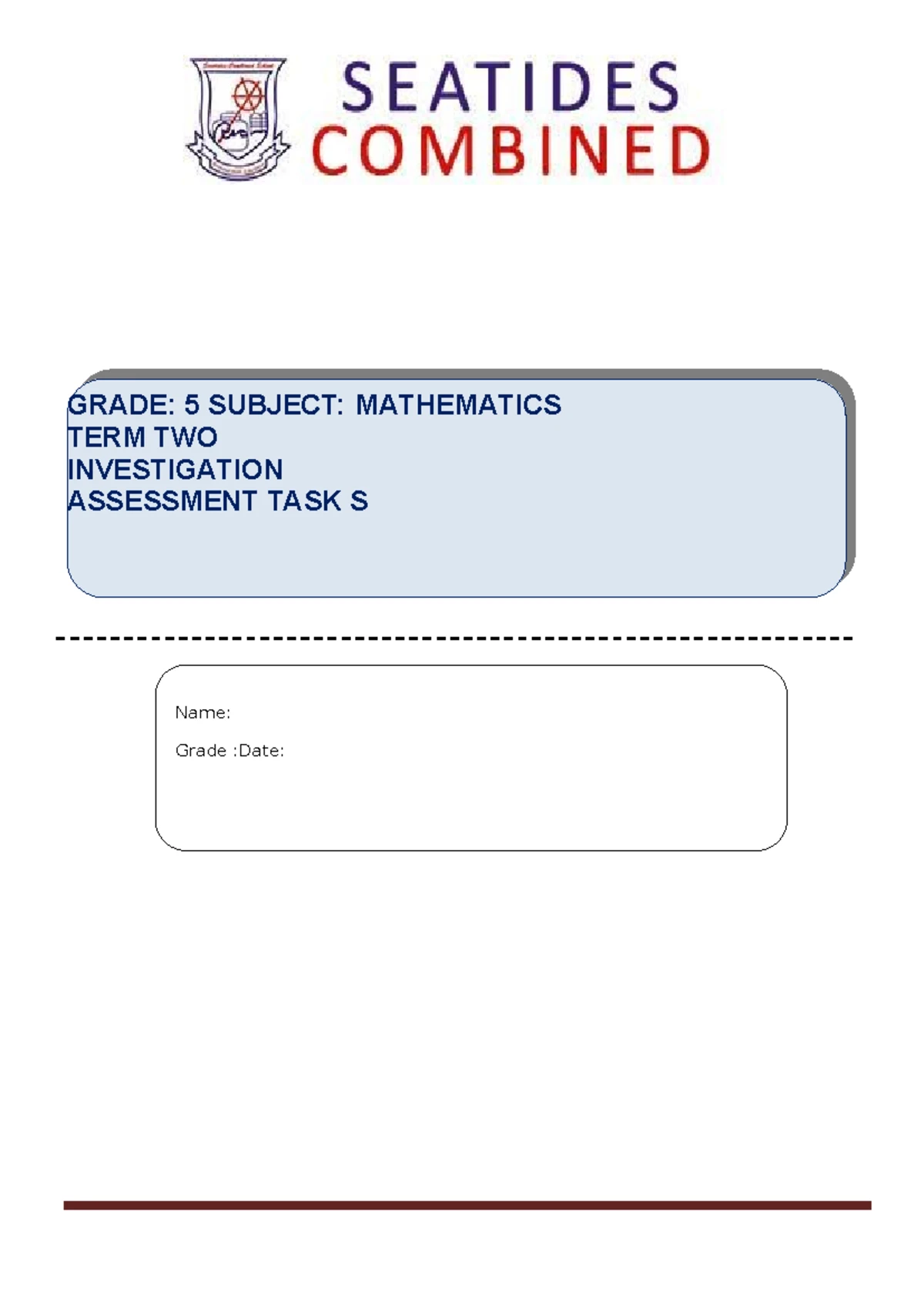 Grade 5 Mathematics FAT 1 2 Test - Term Two Assessment Tasks - Studocu