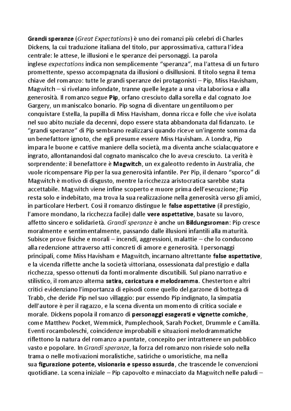 Analisi e Temi di "Grandi Speranze" di Charles Dickens - Studocu