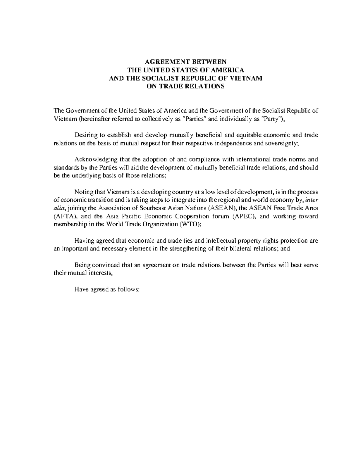 US-VN Trade Relations Agreement: Key Provisions and Implications - Studocu