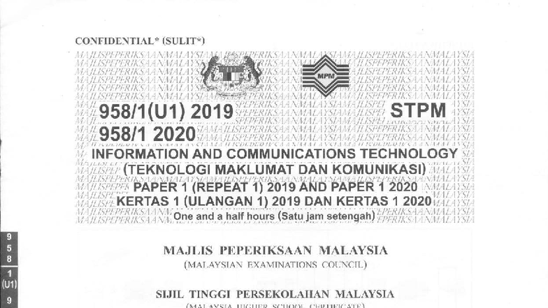 MPM MAJL (U1) 2019 & 2020 STPM ICT Paper 1 Exam Questions - Studocu