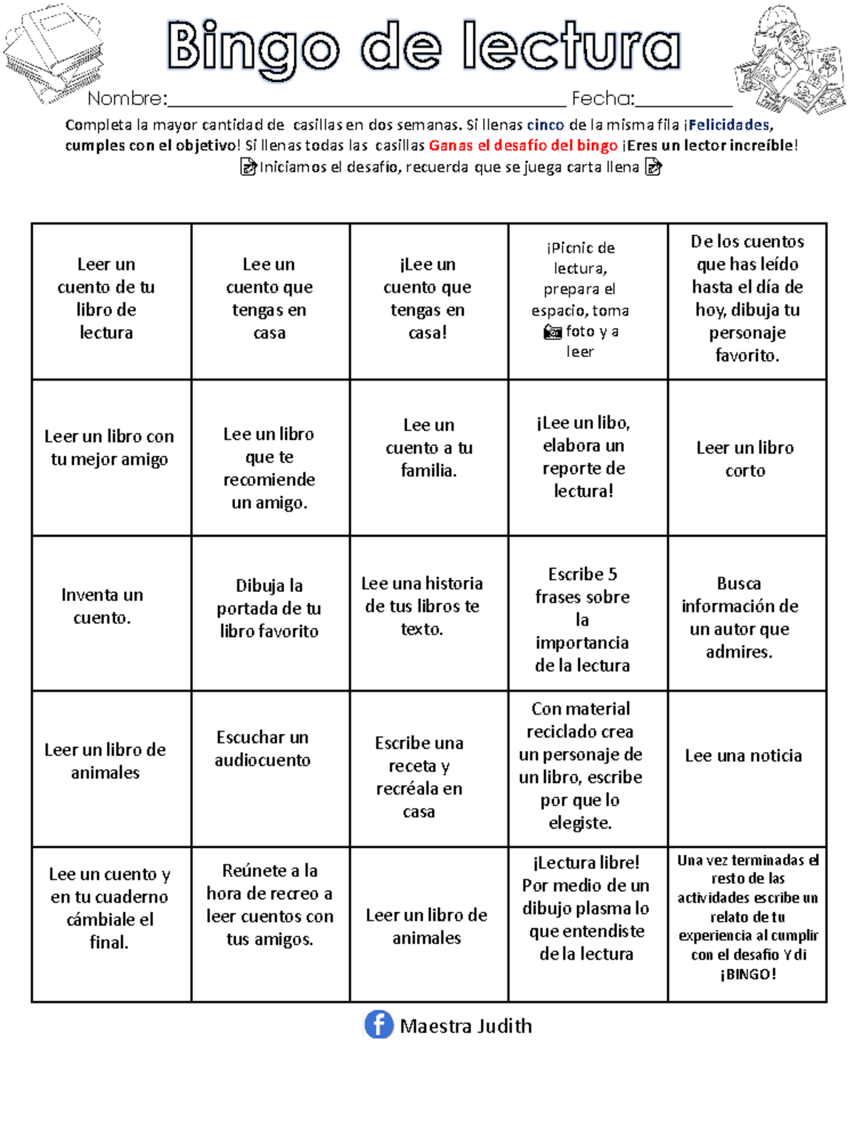 Desafío de Lectura y Bingo - Actividades creativas para niños - Studocu