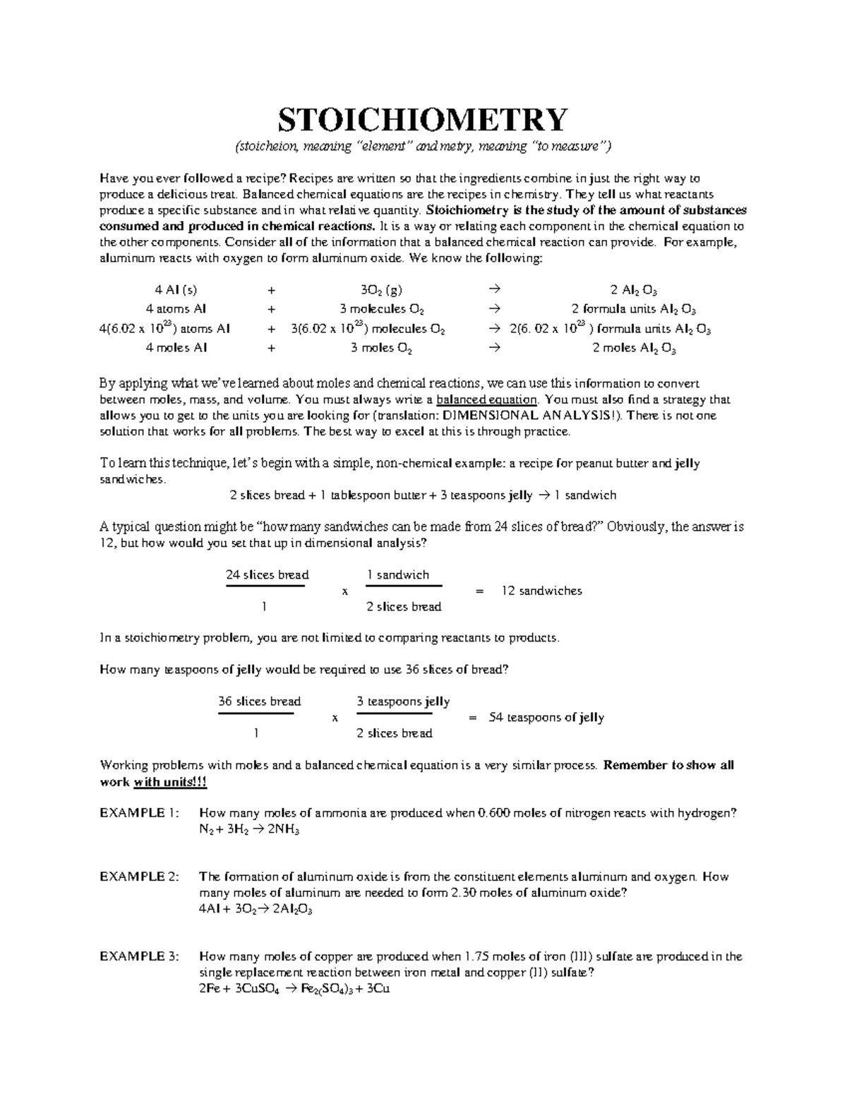 STOICHIOMETRY (CHEM101) - Practice Problems and Examples - Studocu