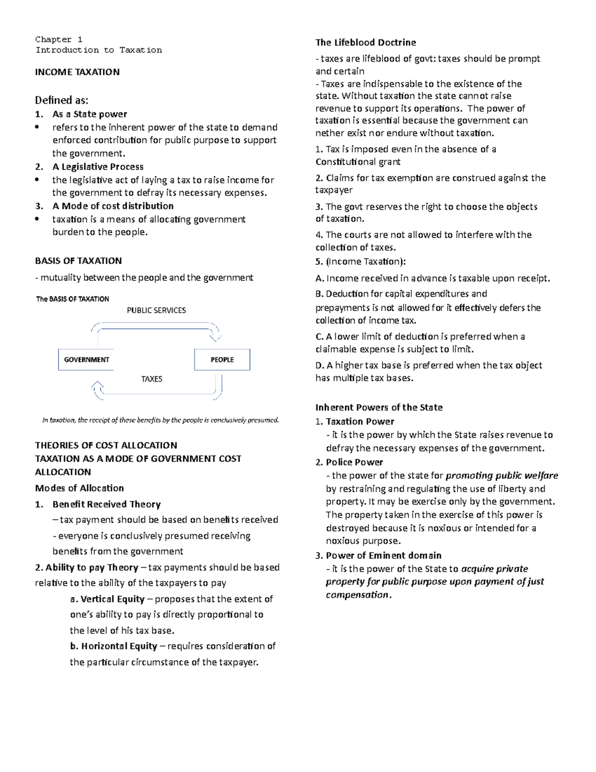 Income-taxation-notes - Chapter 1 Introduction to Taxation INCOME ...