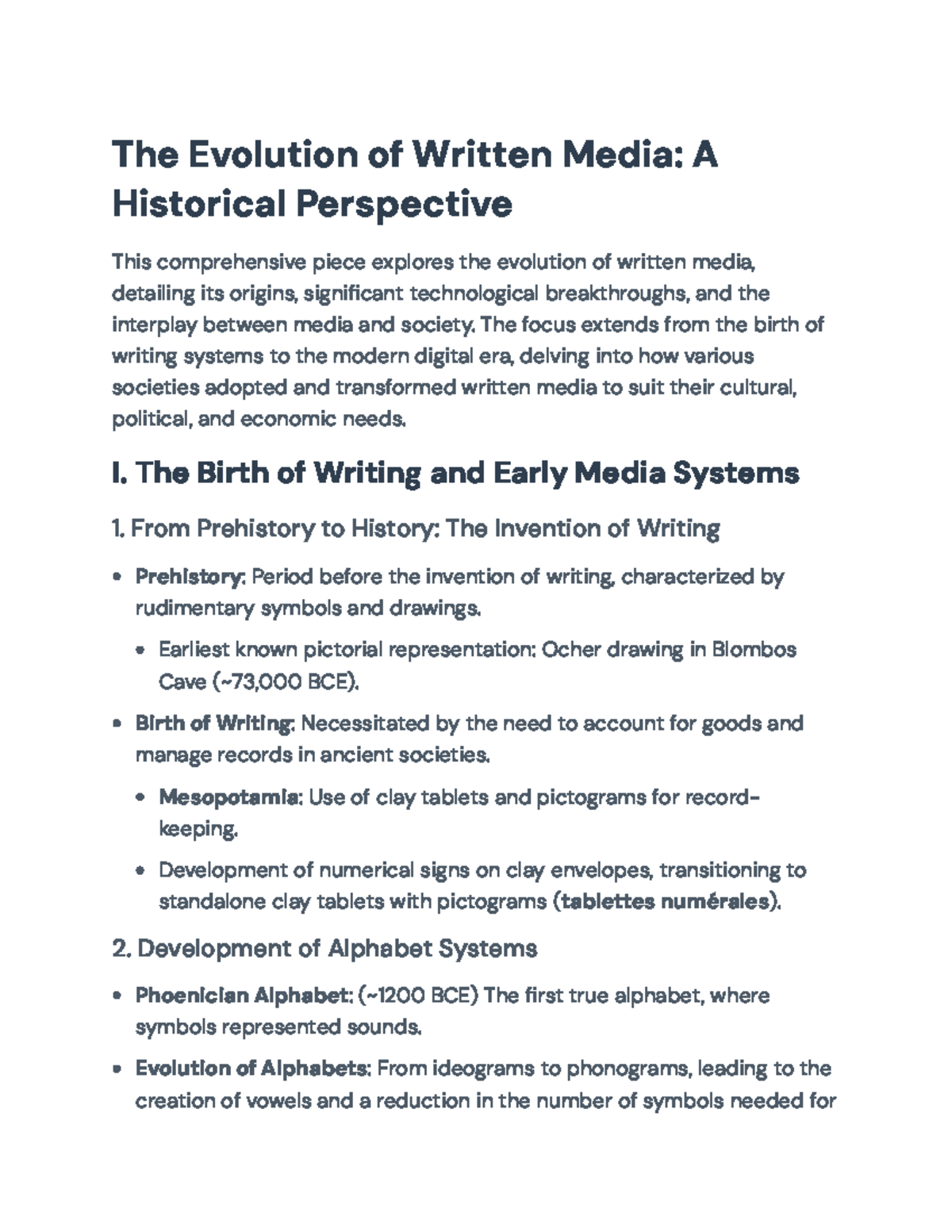 The Evolution of Written Media: A Historical Overview (Course Code: N/A ...