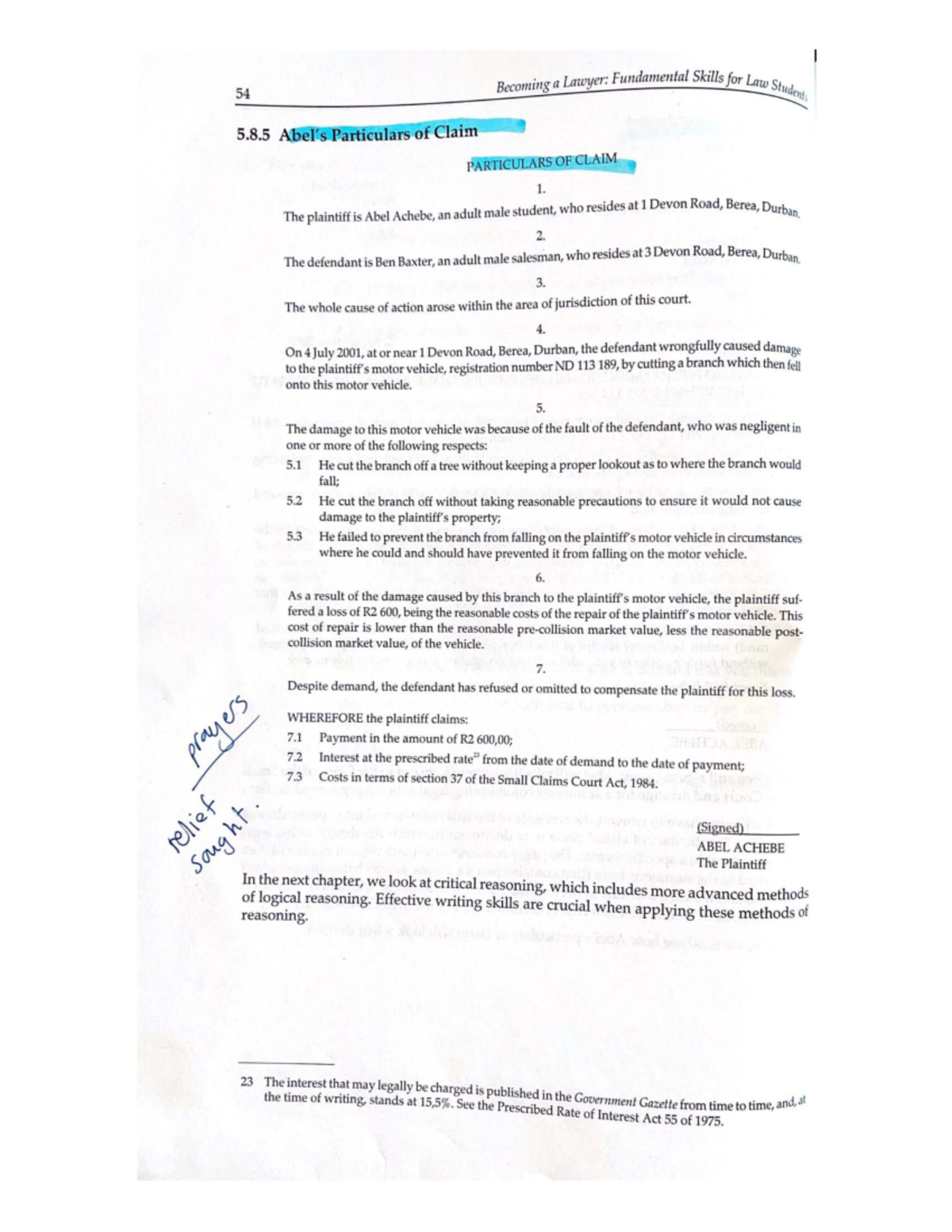 54 POC Example: Claim Details for Law Students in Legal Practice - Studocu