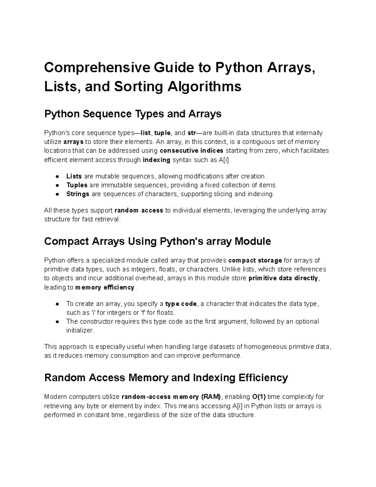 Comprehensive Guide to Python Lists, Arrays, and Sorting Algorithms ...