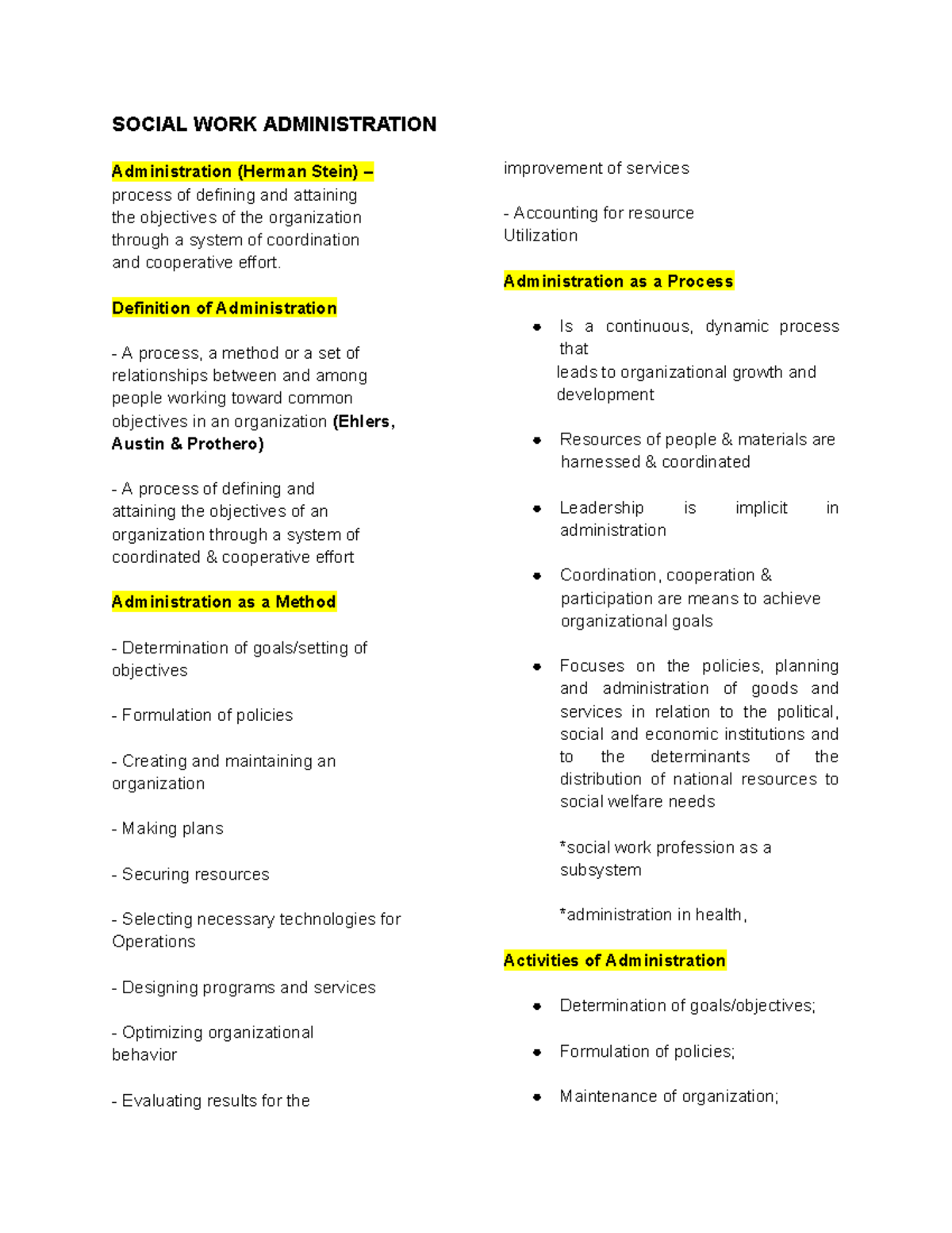 Social Work Administration Overview: Key Concepts and Processes - Studocu