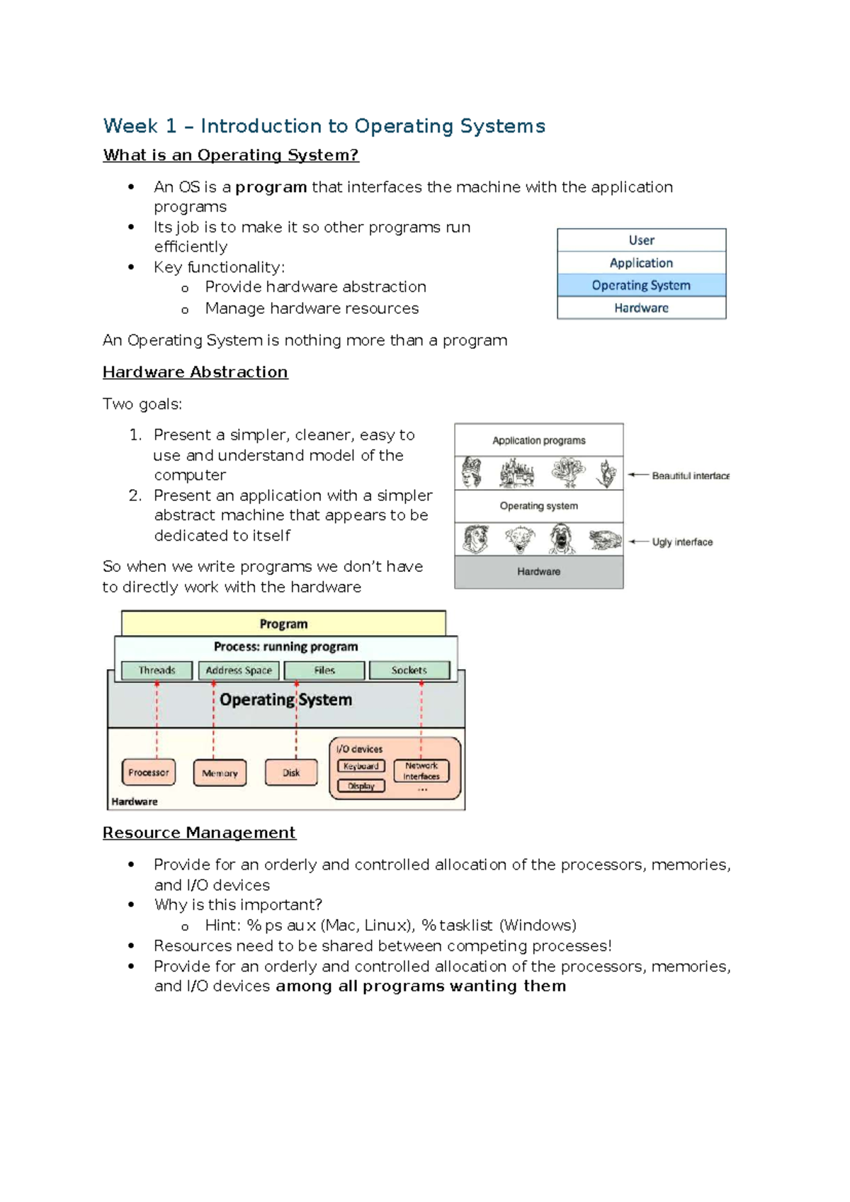 Week 1 Lecture Notes: Introduction to Operating Systems (OS) - Studocu