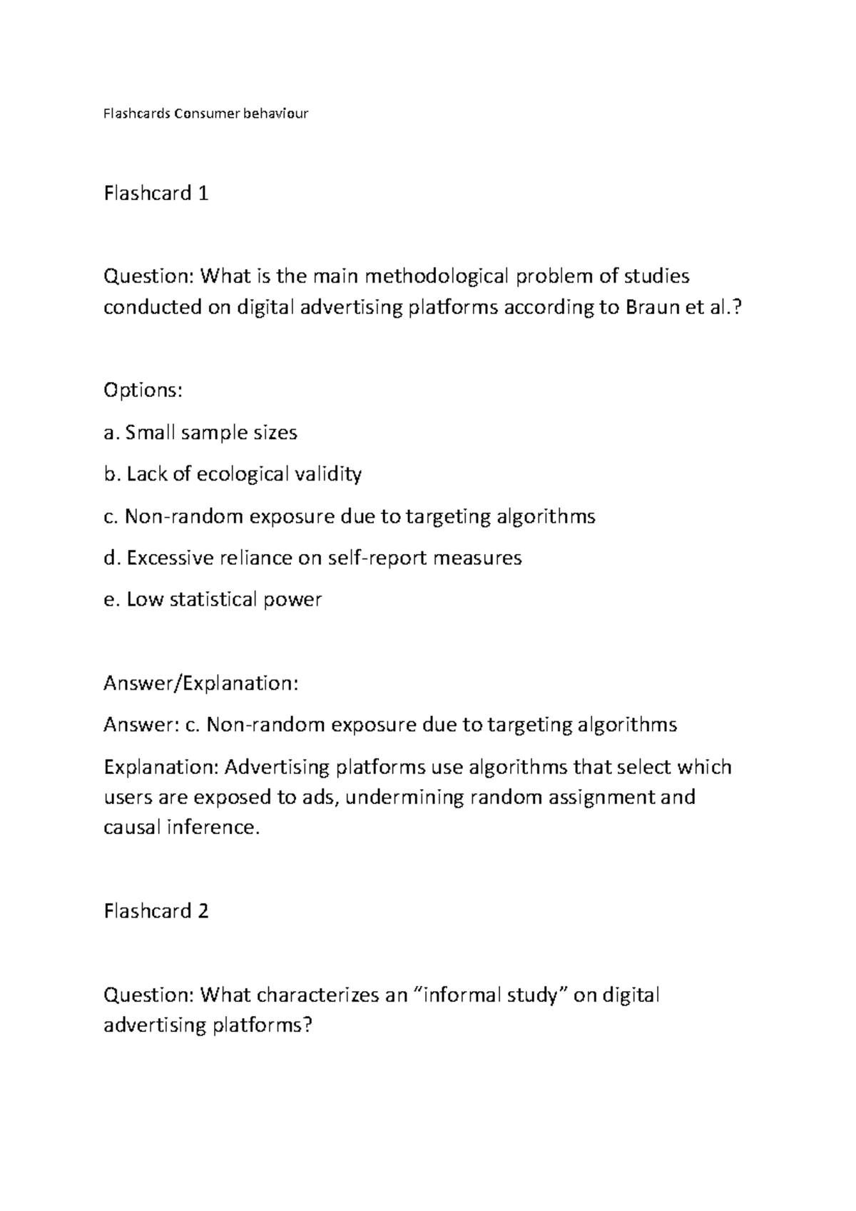 Flashcards for Consumer Behaviour: Digital Advertising Insights - Studocu