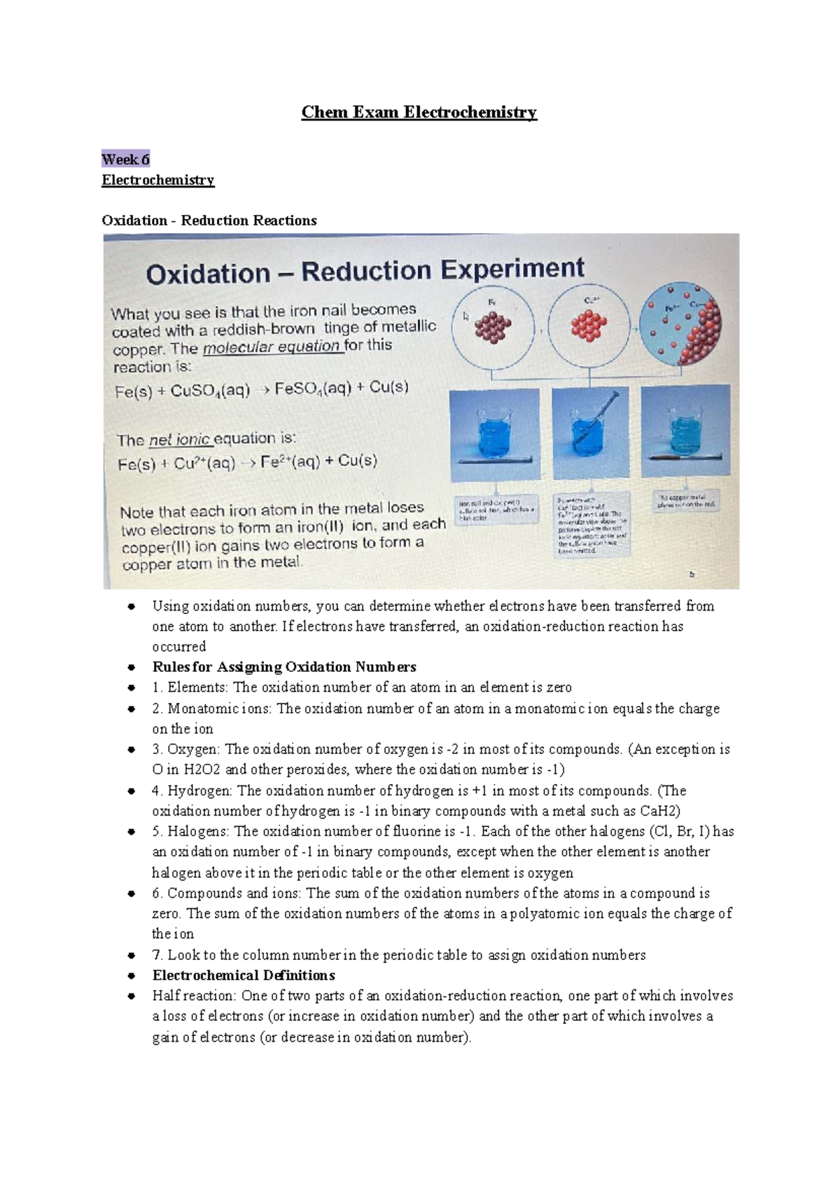 Chem 101 final exam notes on electrochemistry and redox reactions - Studocu