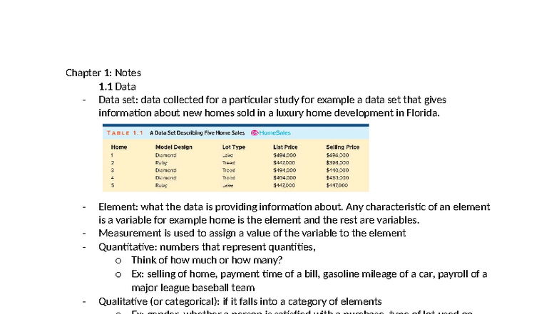 Chapter 1: Data Analysis and Statistical Concepts Notes - Studocu