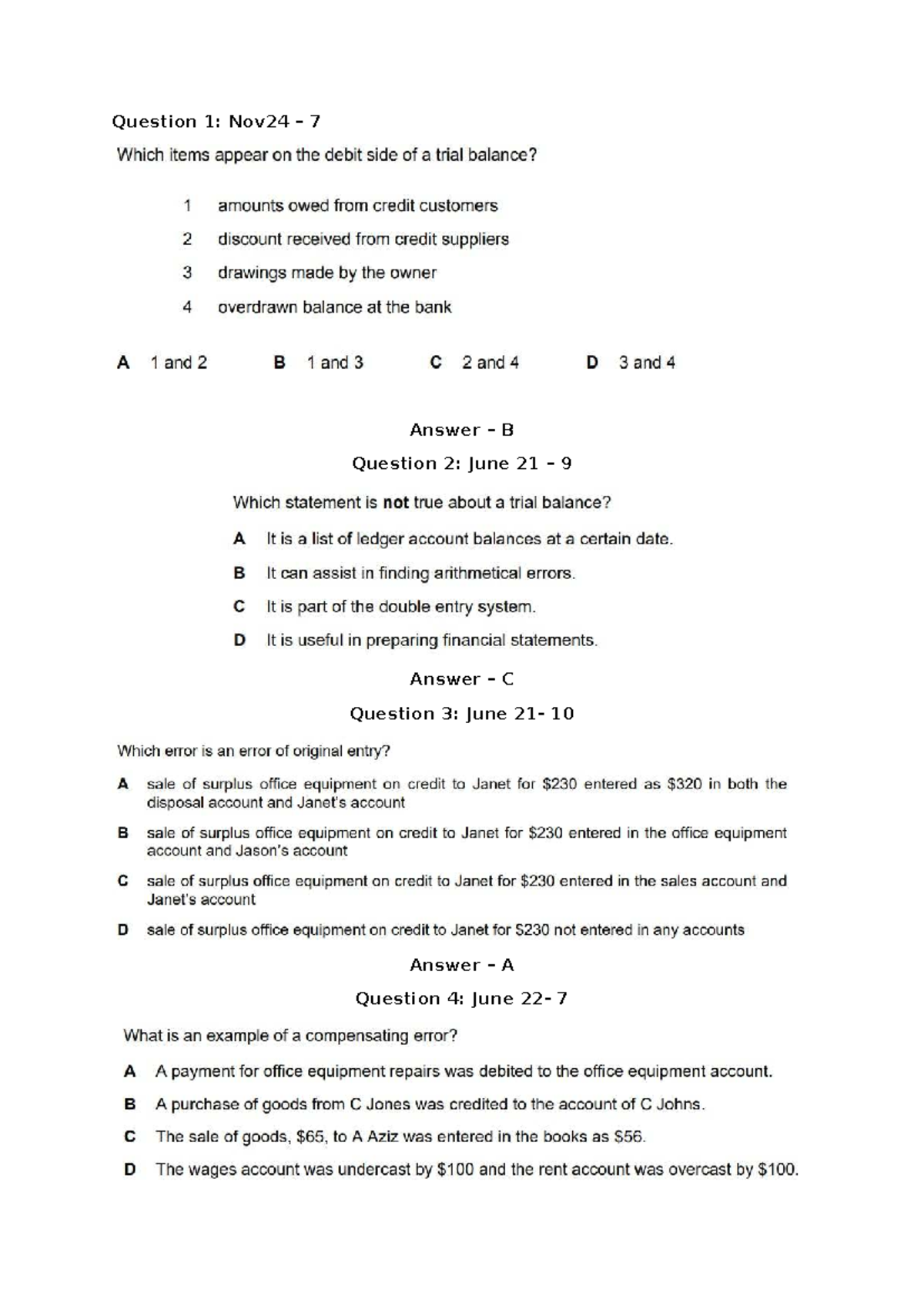 Ch 3 Trial Balance - Study notes - Ias accounting - Question 1: Nov24 ...