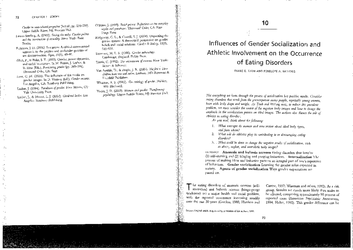 S3 GENDER SOCIALIZATION & ATHLETIC INVOLVEMENT: A READING GUIDE - Studocu