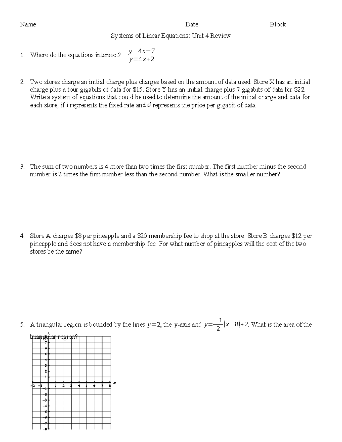 Systems of Linear Equations: Unit 4 Review Guide - Studocu