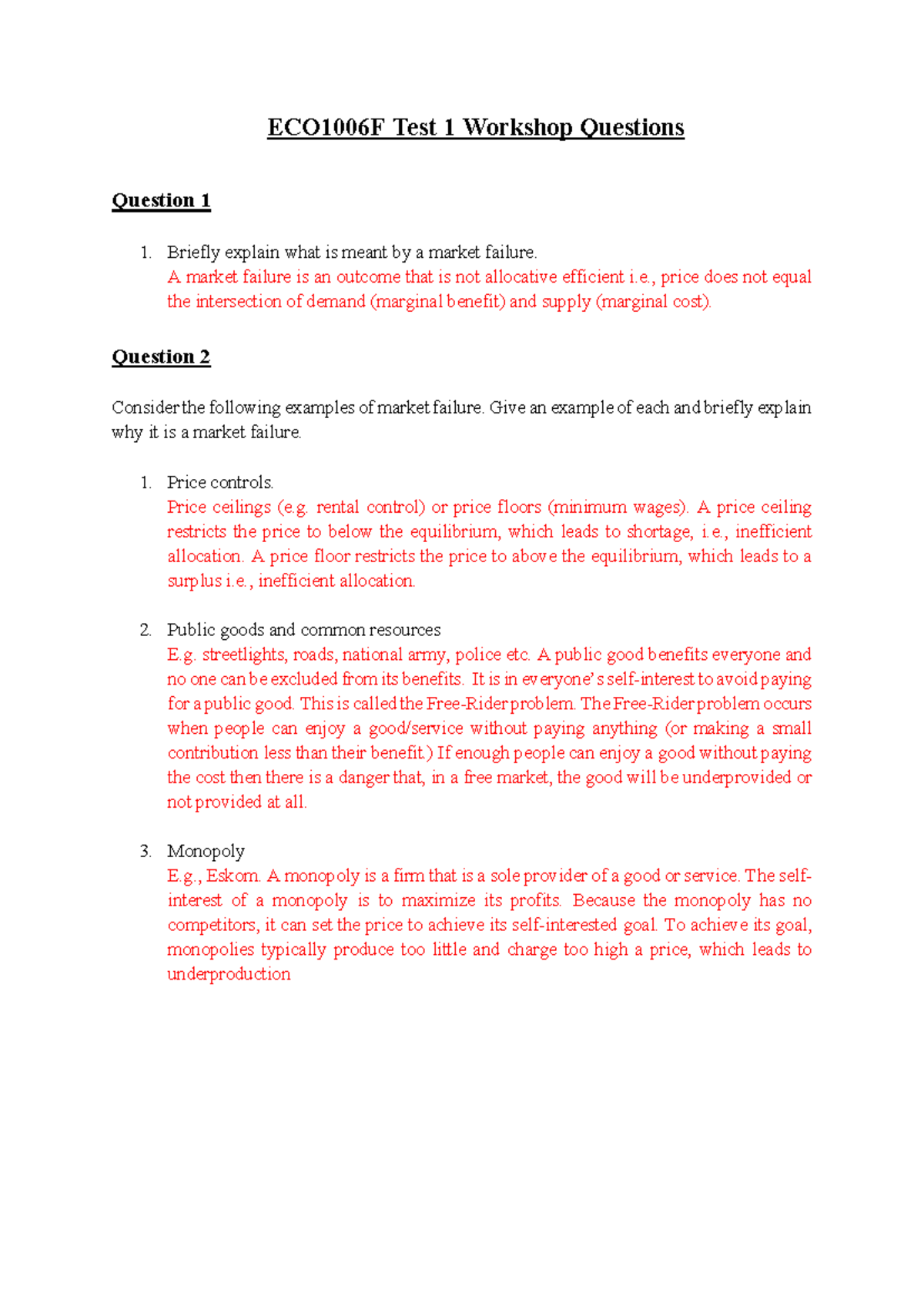 ECO1006F Test 1 Workshop: Market Failures & Economic Concepts - Studocu