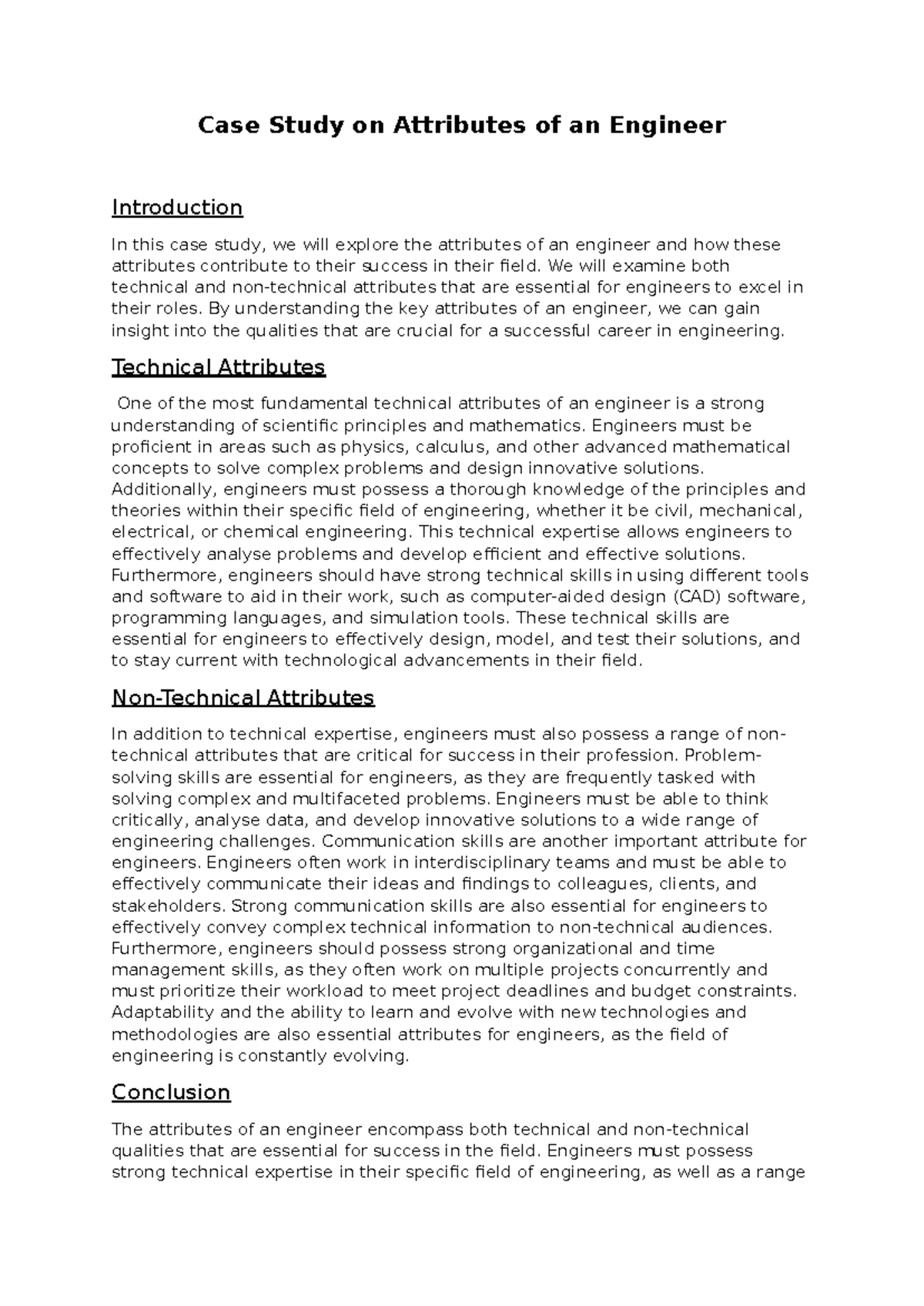 Case Study: Key Attributes for Engineering Success - Studocu
