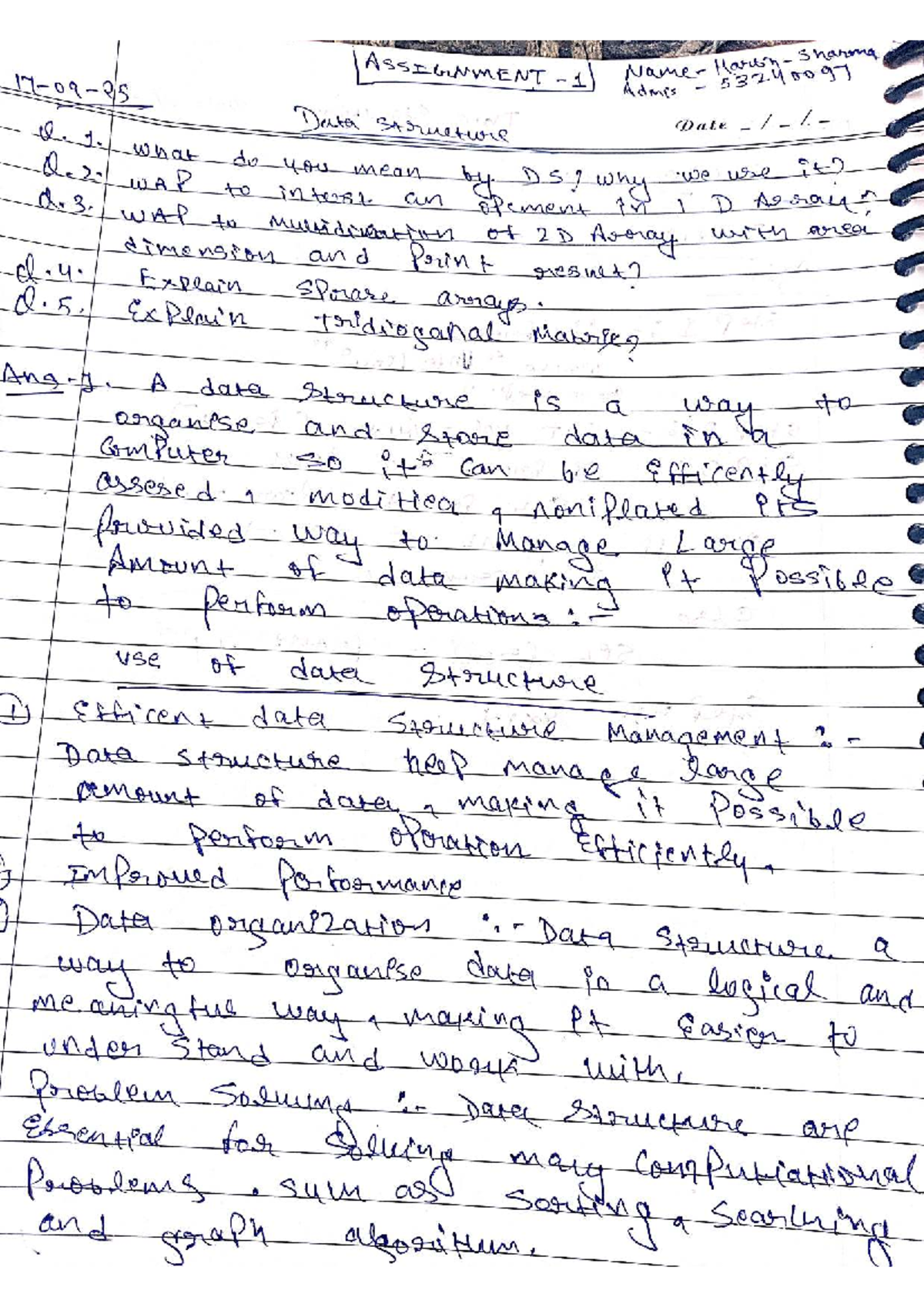 Assignment 1: Data Structures Overview and Operations (Course Code: 0097) - Studocu