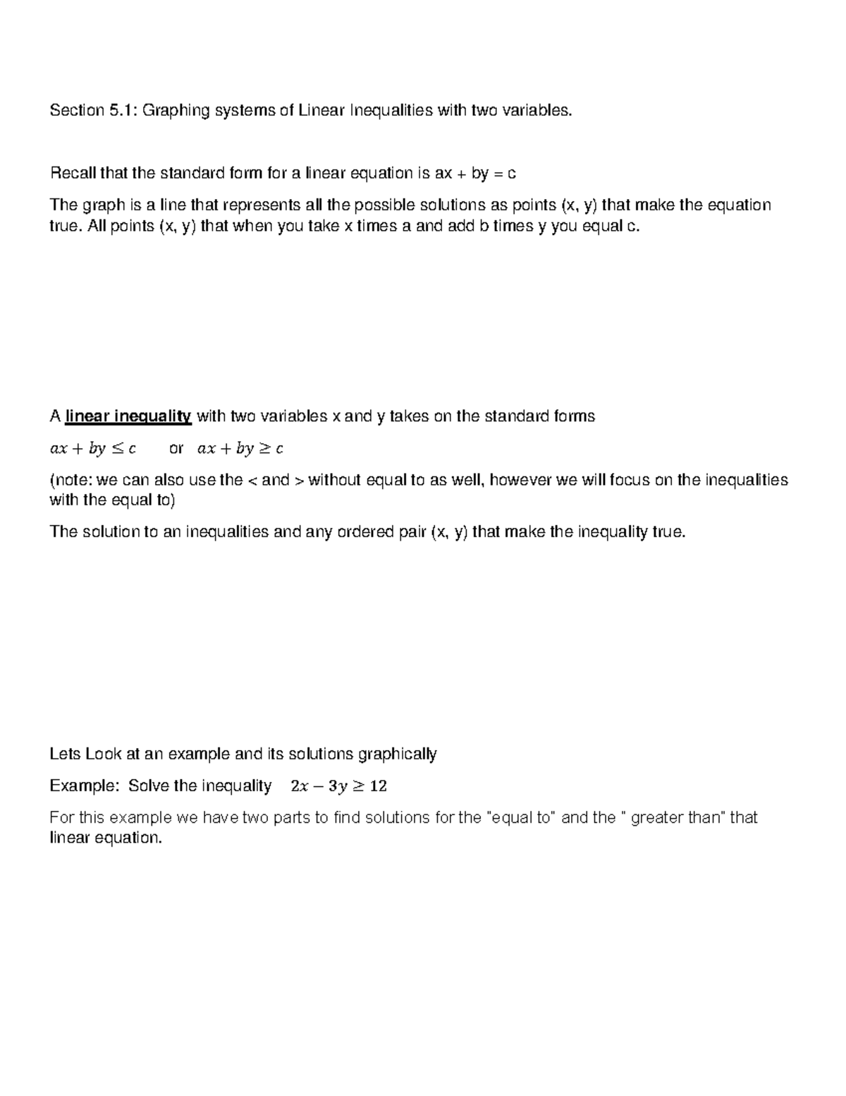 5.1 Guided Notes: Graphing Systems of Linear Inequalities - Studocu