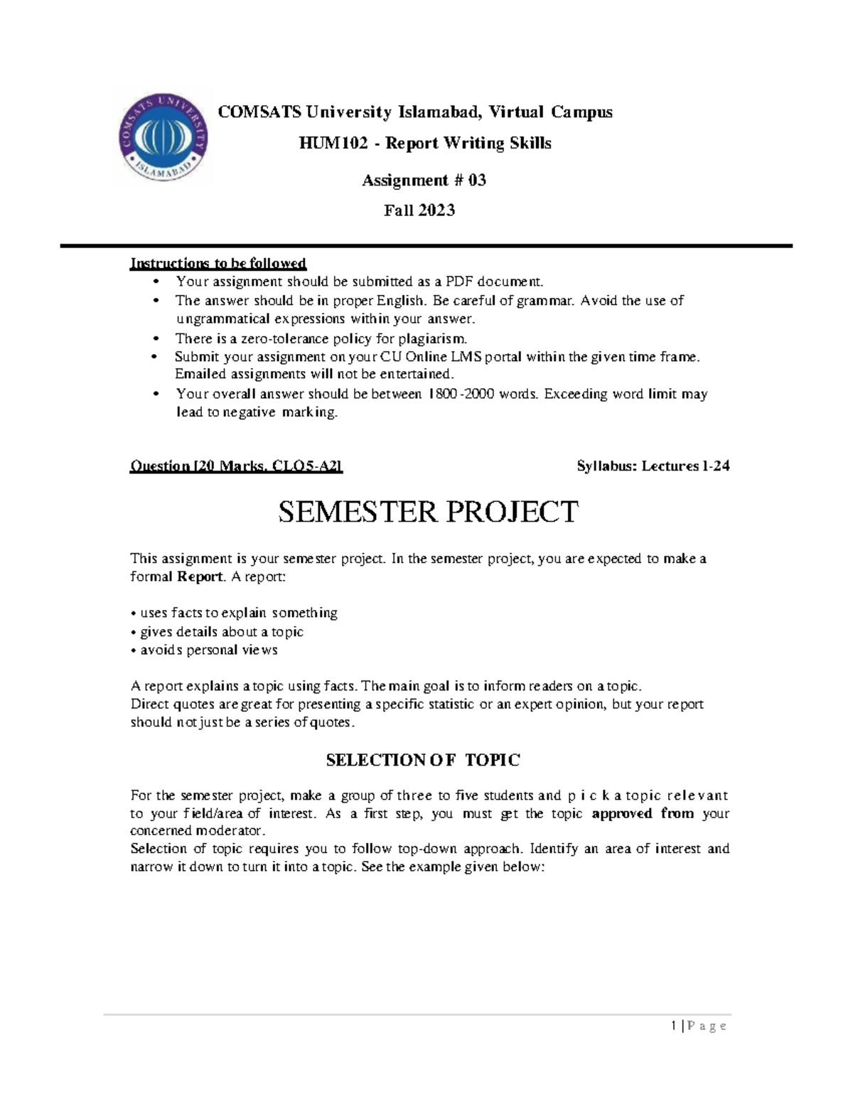 FA23-HUM102-A3 - COMSATS University Islamabad, Virtual Campus HUM 102 ...