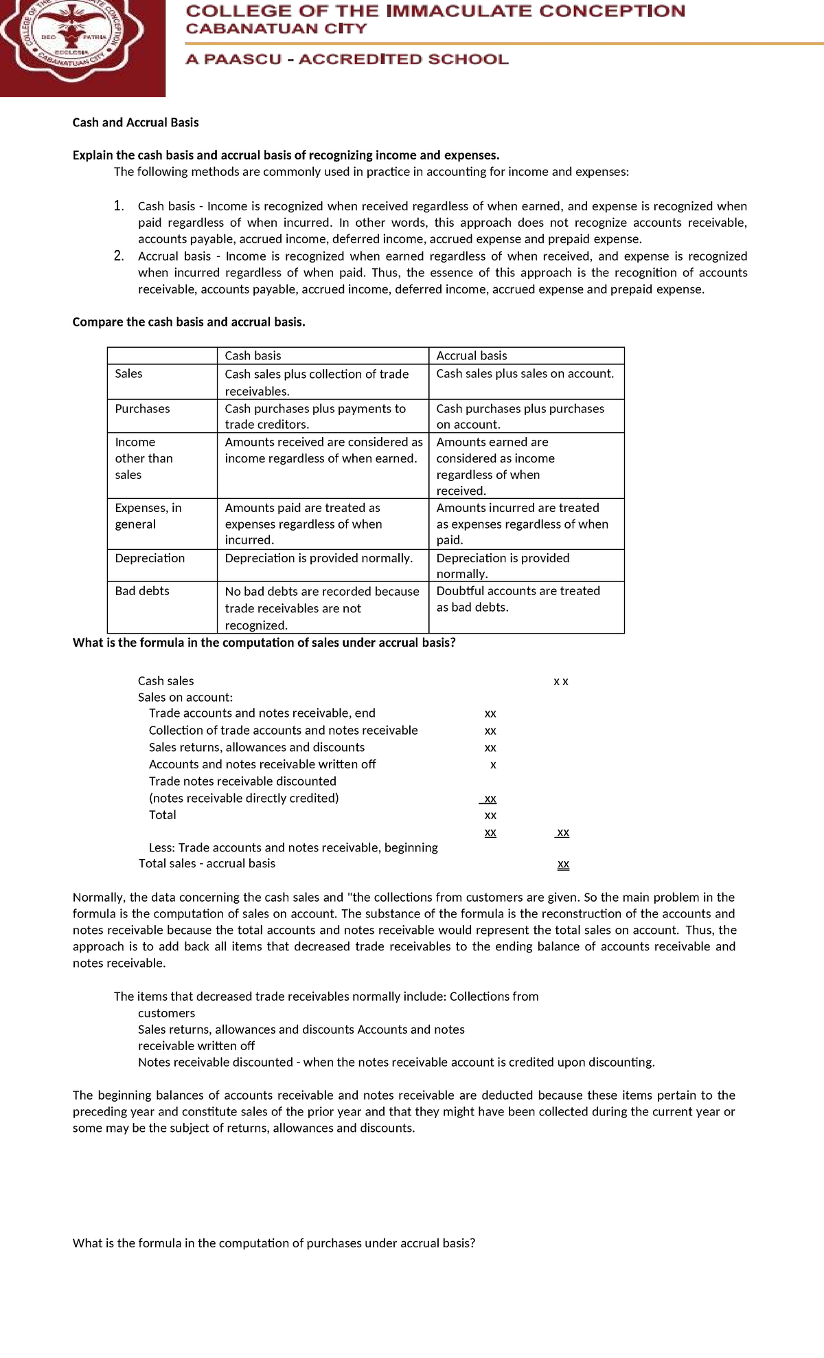 Cash and Accrual Basis: Understanding Income Recognition Methods - Studocu