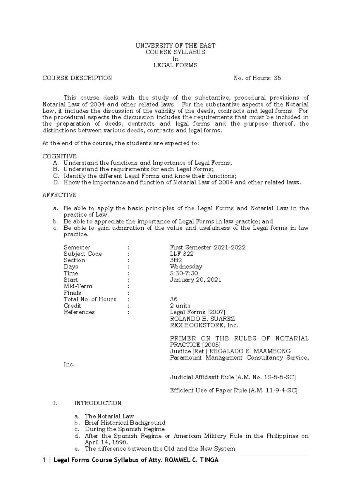 Legal Forms Syllabus LLF 322 for 1st Semester 2021 - Studocu