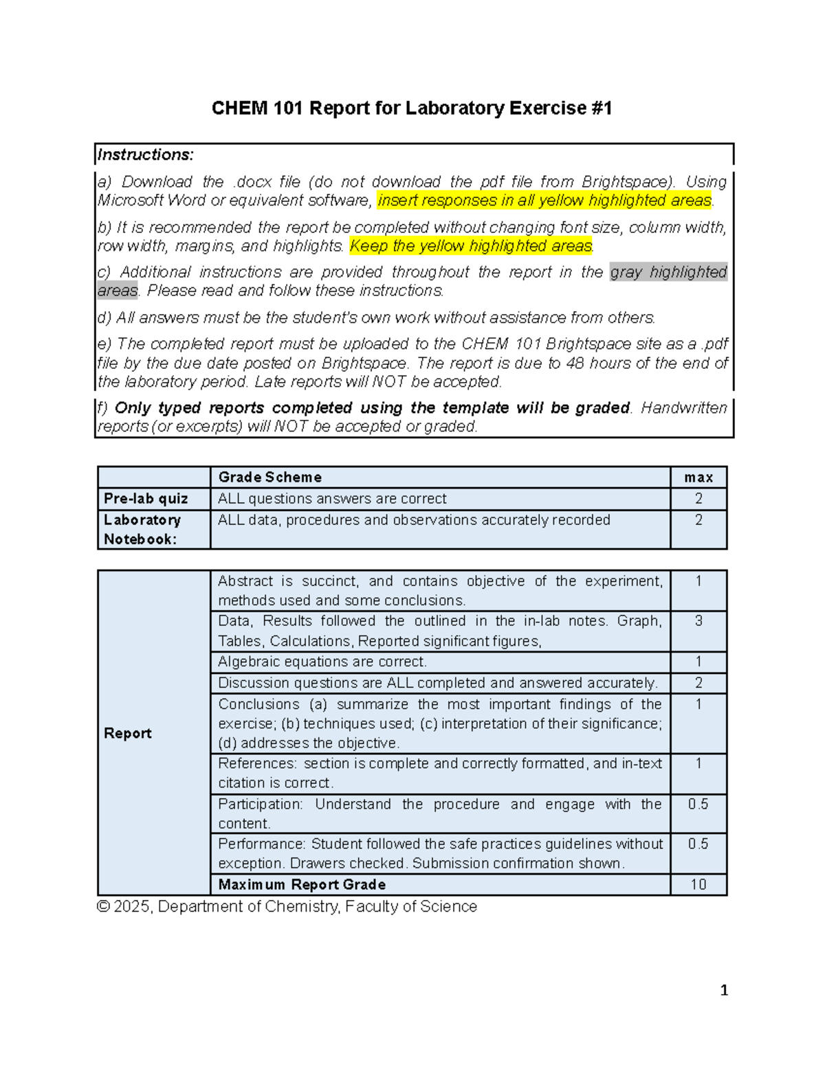 CHEM 101 Lab 1 Report: Measurement of Volumes and Weights - Studocu