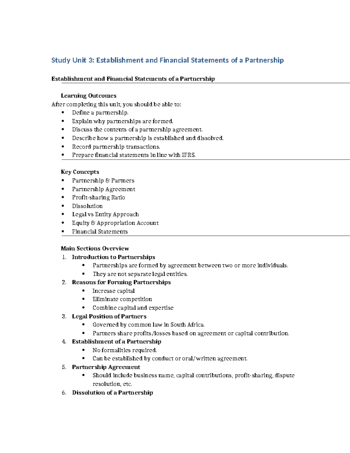 Study Unit 3: Partnership Establishment & Financial Statements - Studocu