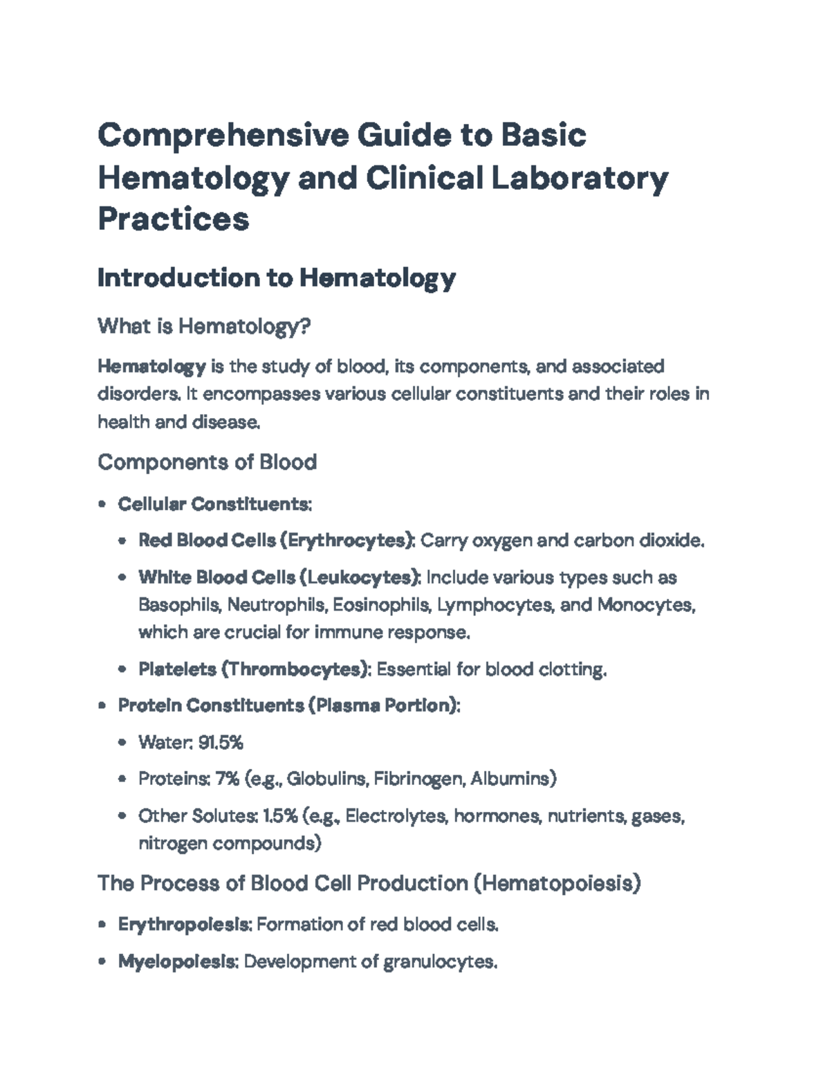 Basic Hematology and Clinical Laboratory Practices Overview ...