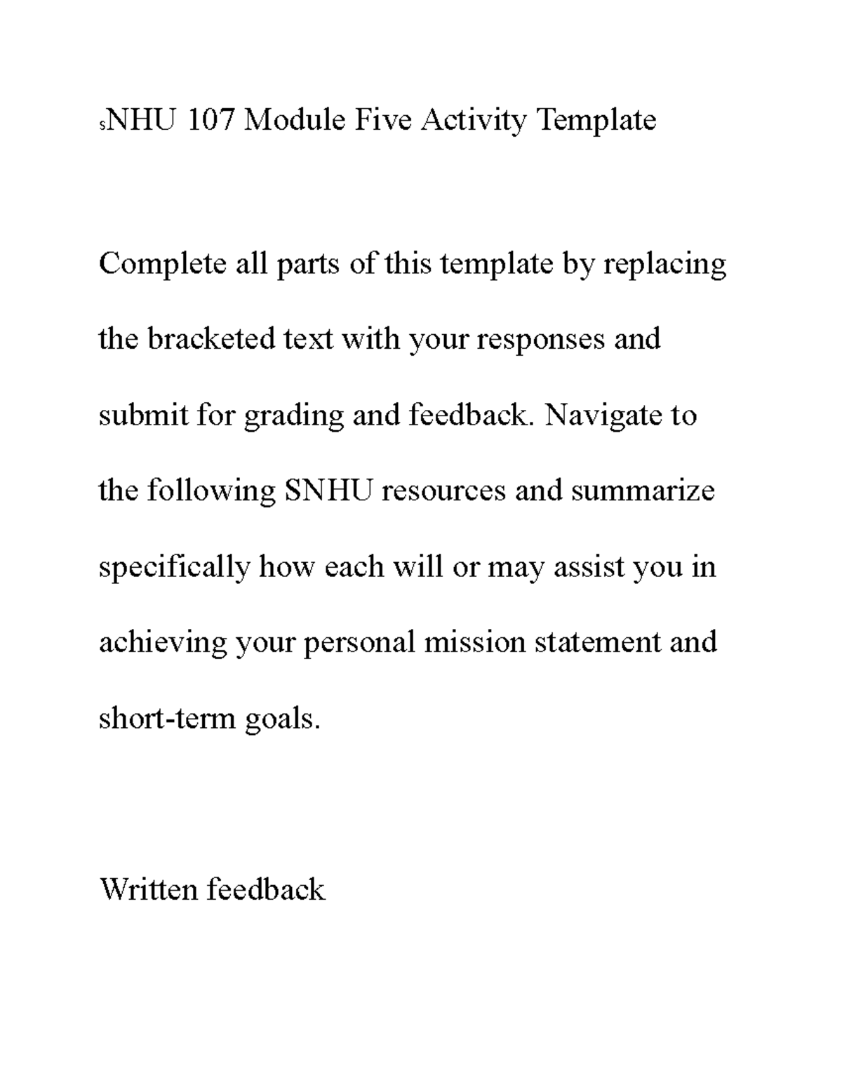 SNHU week 5 activity - SNHU 107 Module Five Activity Template Complete ...