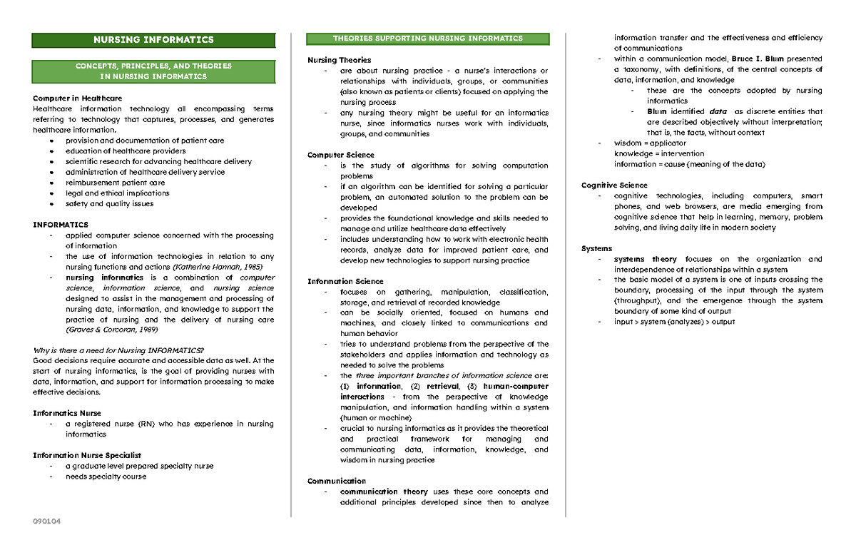 NURS 090104: Concepts, Principles, and Theories in Nursing Informatics ...