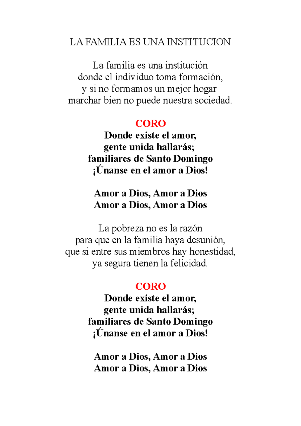 Canción sobre la Importancia de la Familia y el Amor a Dios - Studocu