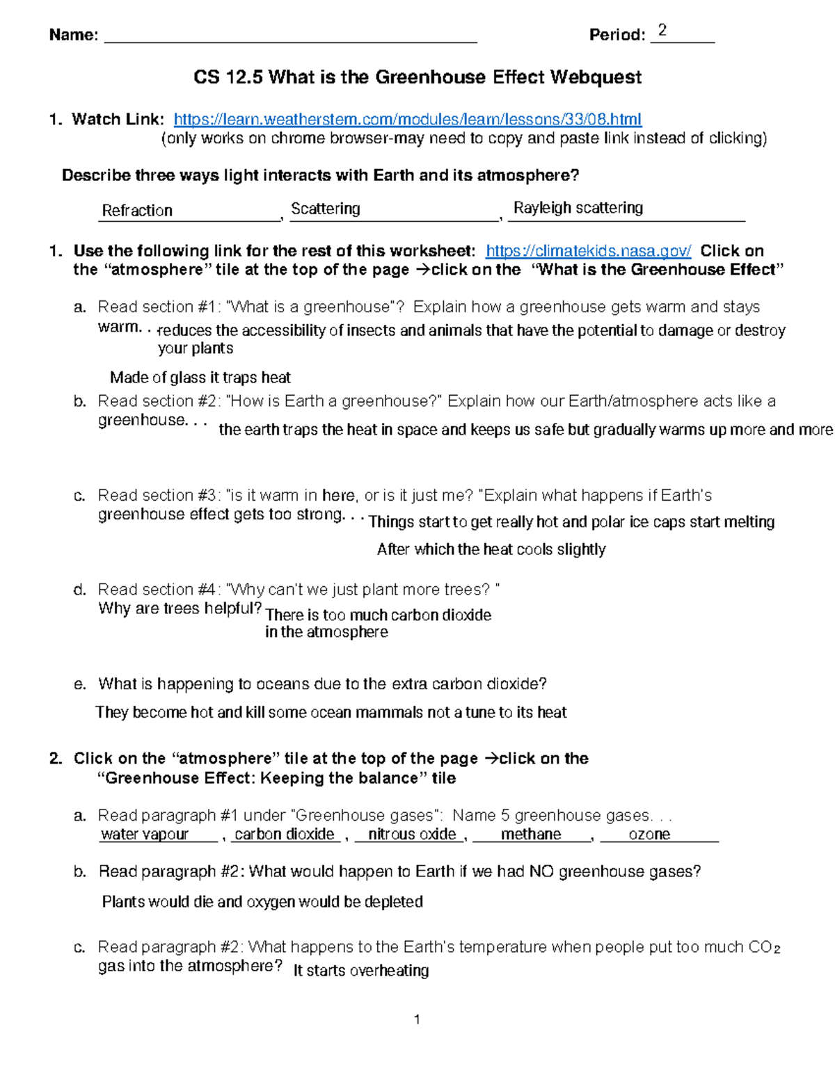 CS 12 Greenhouse Effect Webquest: Understanding Light & Atmosphere ...