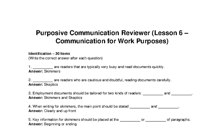 Purposive Communication (PCOM) Lesson 6 Reviewer: 30 Items - Studocu