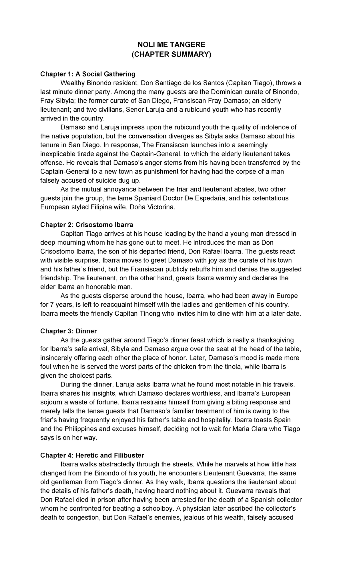 GE 9 Rizal: NOLI ME TANGERE Chapter Summaries and Analysis - Studocu