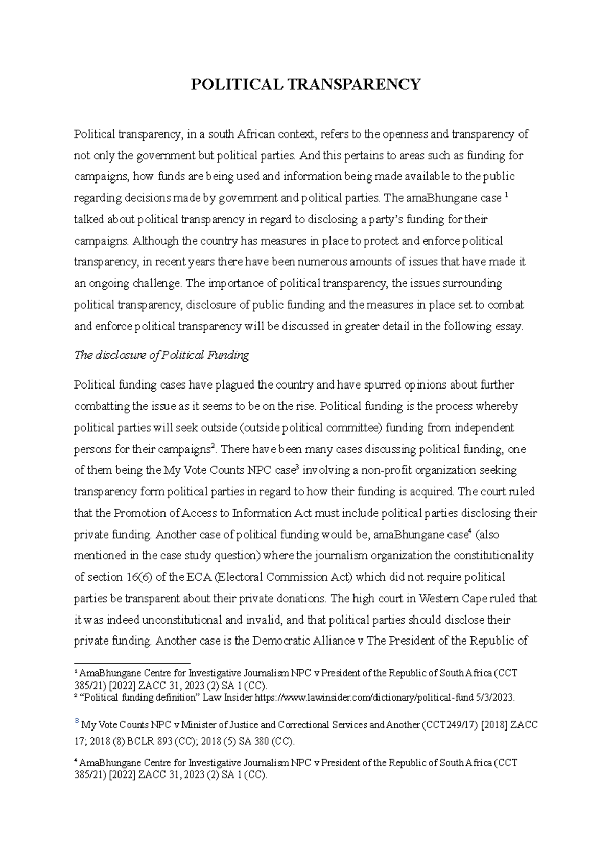 Political Trans Final: Examining Political Transparency in South Africa ...