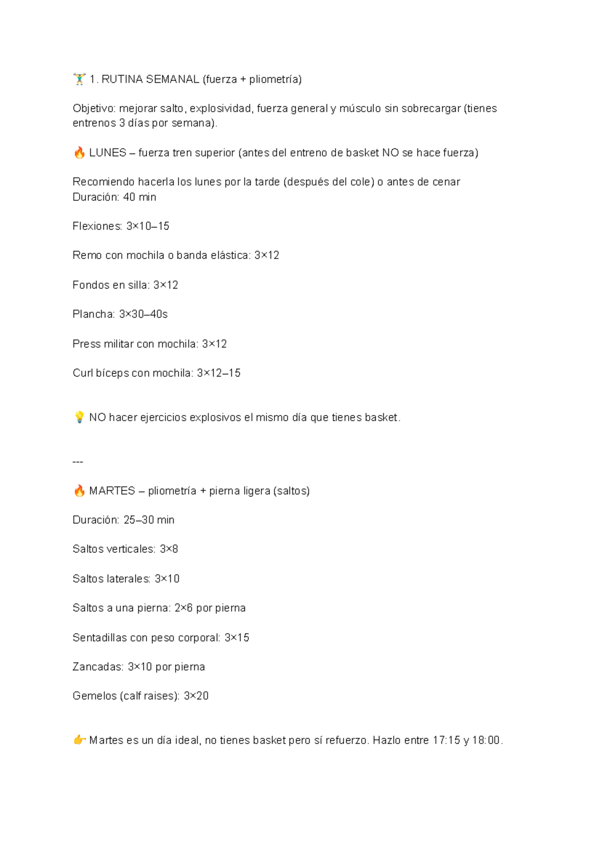 Rutina Semanal de Entrenamiento y Estudio (Fuerza y Pliometría) - Studocu