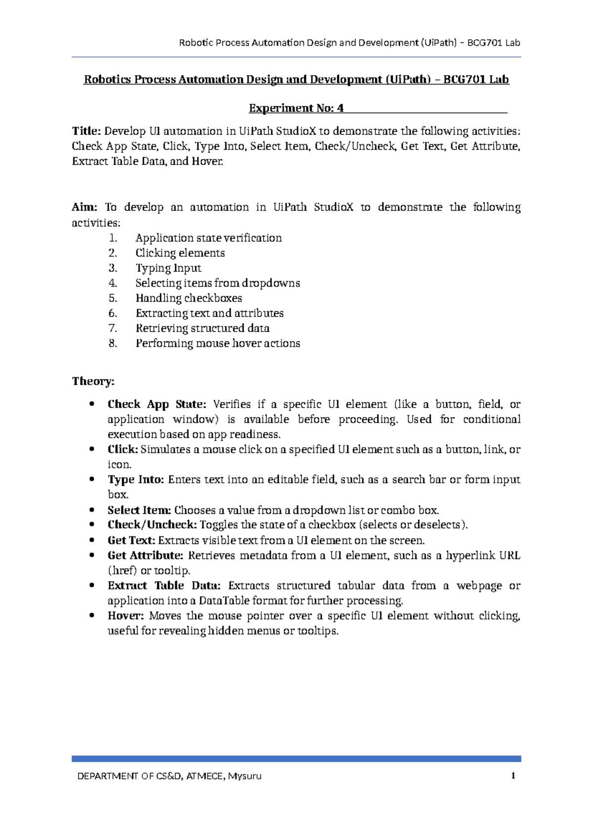 Lab Program 4 - RPA Design & Development Using UiPath (BCG701) - Studocu