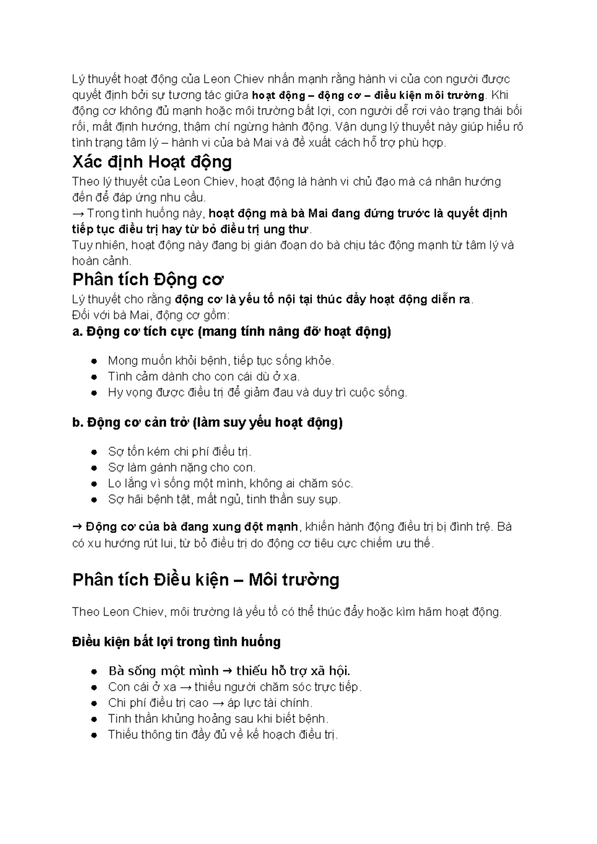 Lý thuyết hoạt động của Leon Chiev trong hỗ trợ tâm lý bệnh nhân - Studocu