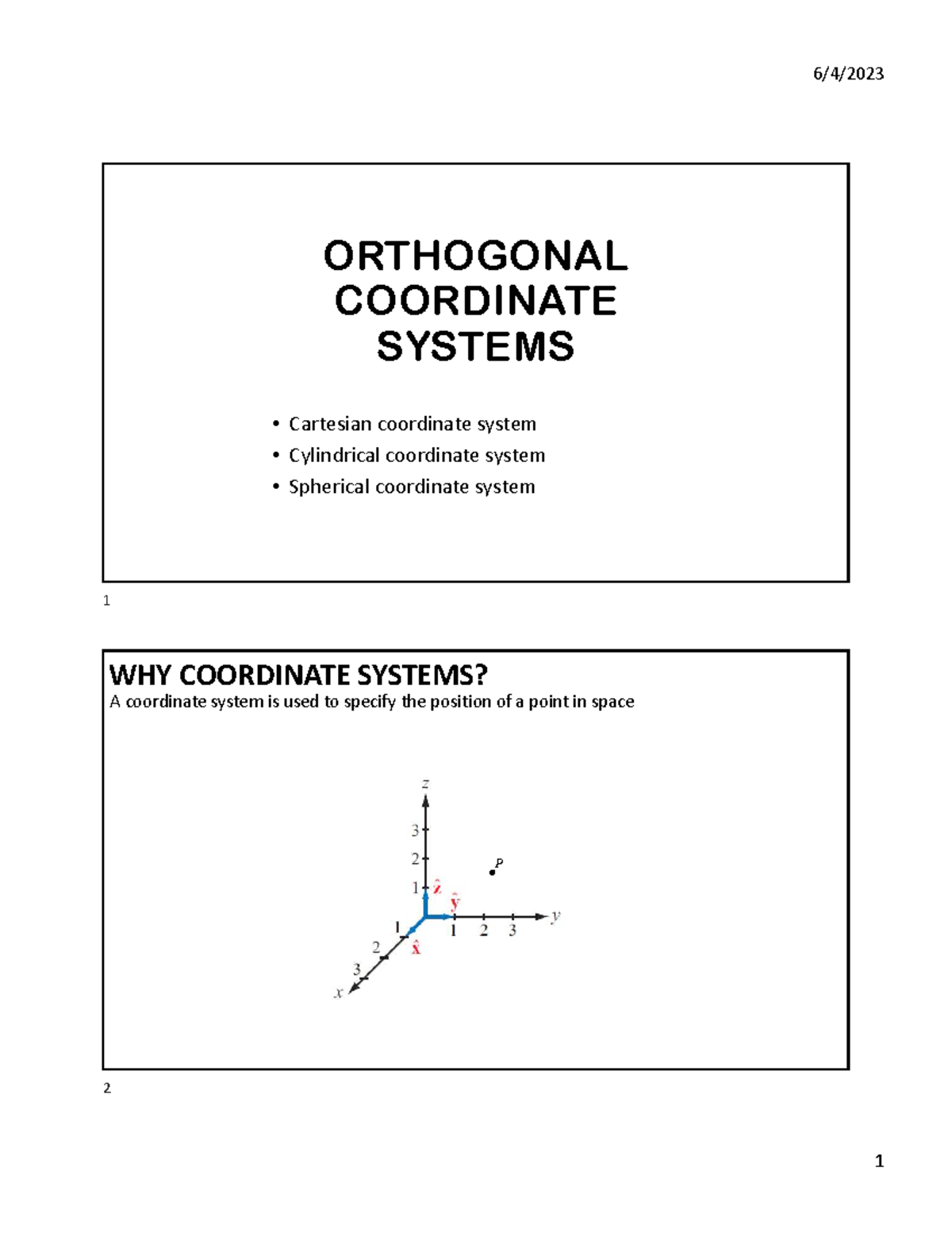 Chapter 1 EMT Vector Calculus Part 1 E12 - ORTHOGONAL COORDINATE ...
