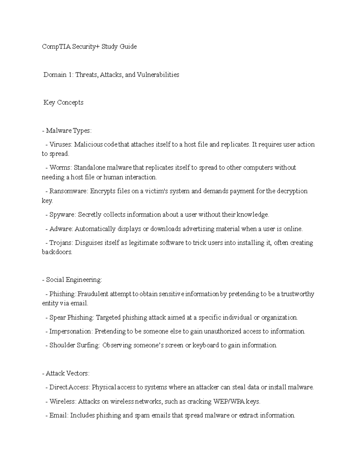 CompTIA Security+ Study Guide: Key Concepts & Practice Questions - Studocu