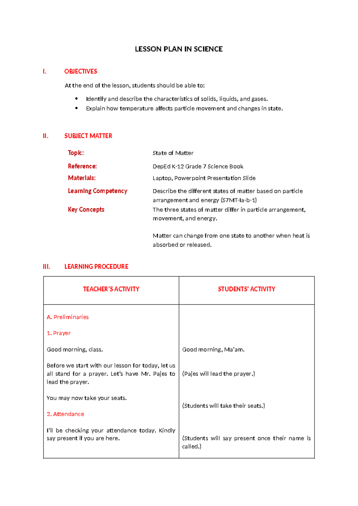 TPACK Lesson Plan: Understanding States of Matter in Science - Studocu