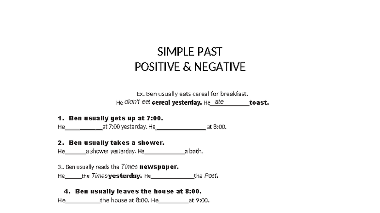 Simplepastnegative - Apoyo - SIMPLE PAST POSITIVE & NEGATIVE Ex. Ben ...