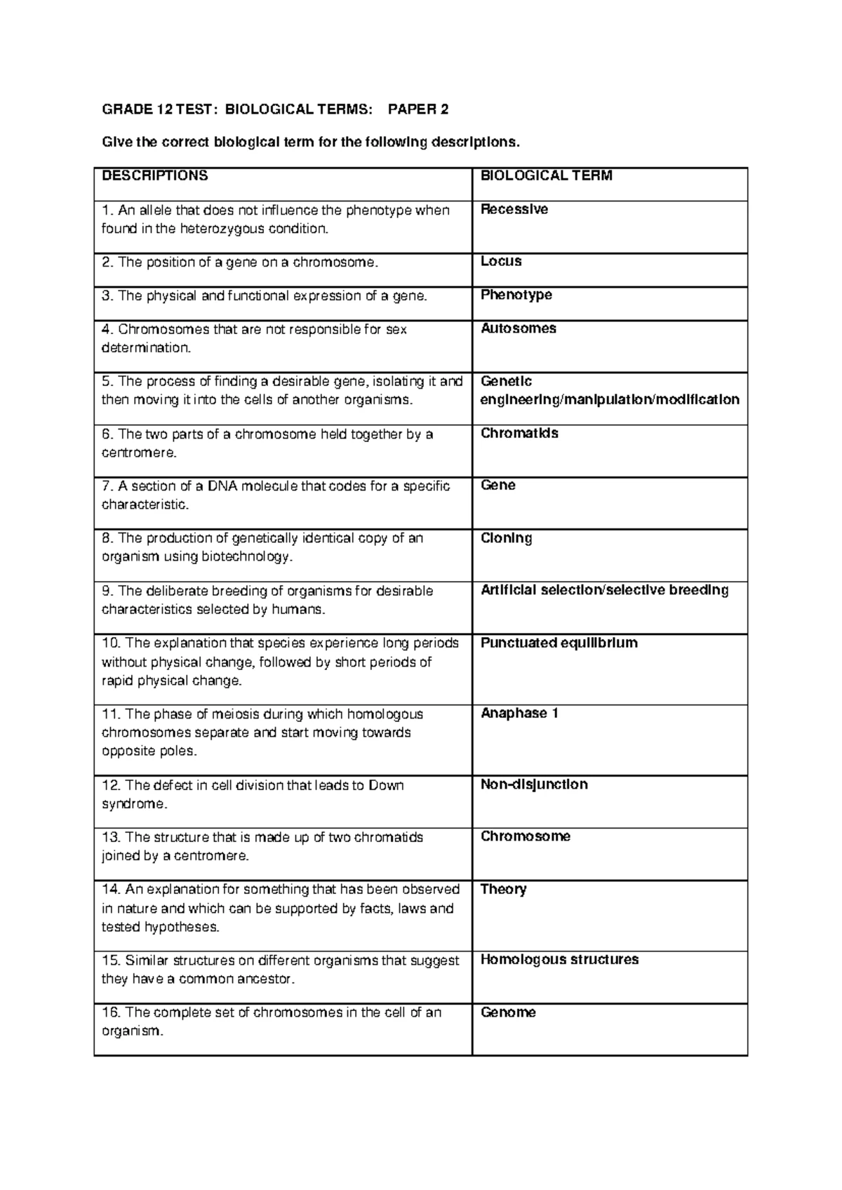 Life Science Grade 12 Session 11 Learner Notes on Meiosis - Studocu