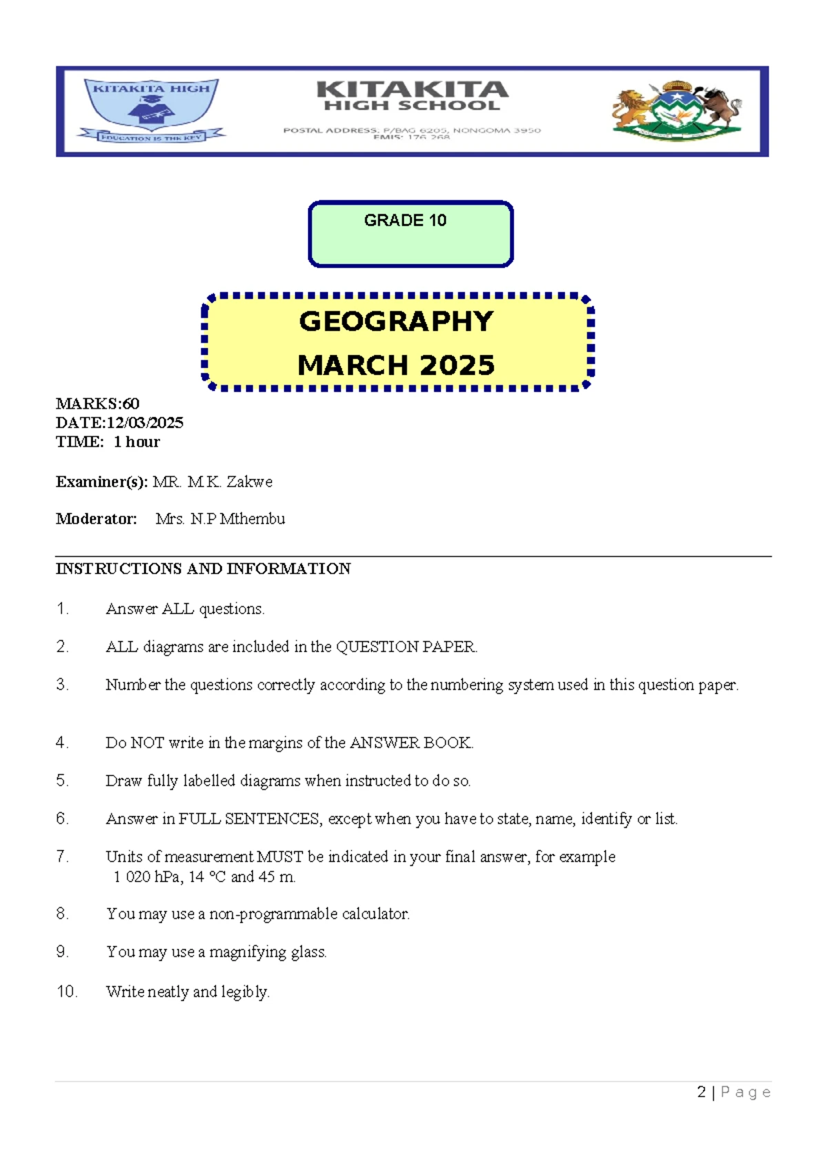 Grade 12 Geography ATP 2025: Term 1 & 2 Overview and Concepts - Studocu