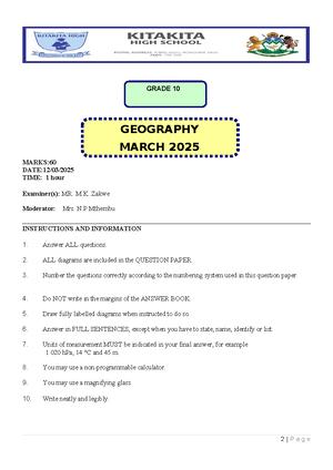 Grade 10 ATP 2025 Geography: Term 1 Planning & Assessments - Studocu