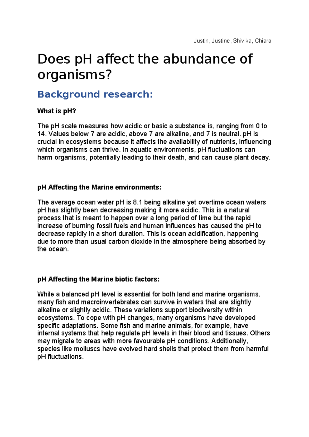 Bio Field Trip Proposal: Investigating pH Effects on Organism Abundance ...