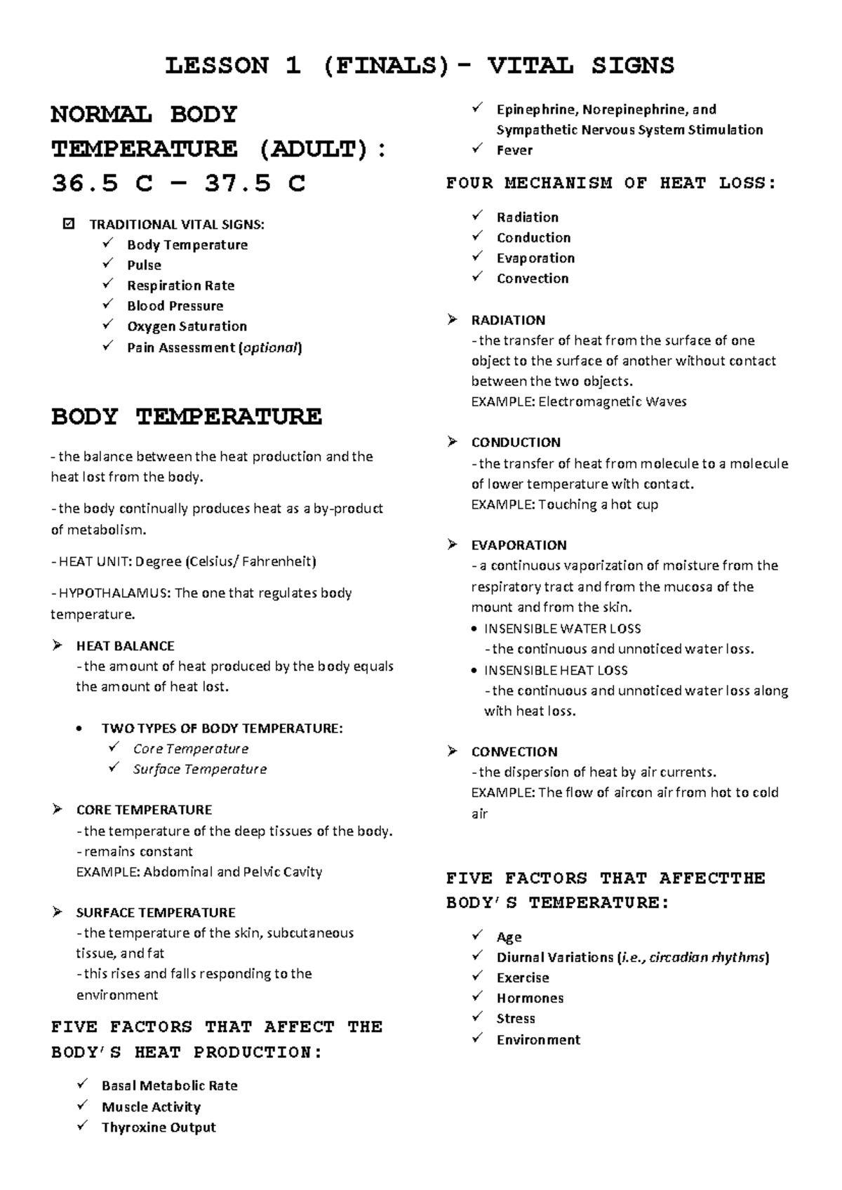 Lesson 1 finals vital signs: Understanding body temperature and pulse ...